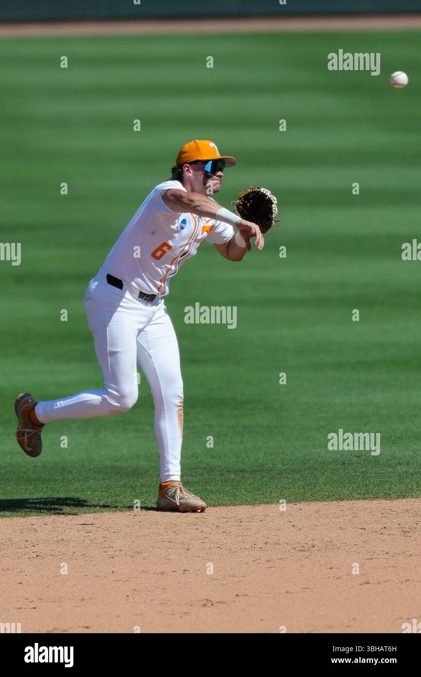 June 8, 2025: Tennessee infielder Gavin Kilen (6) releases the ball ...