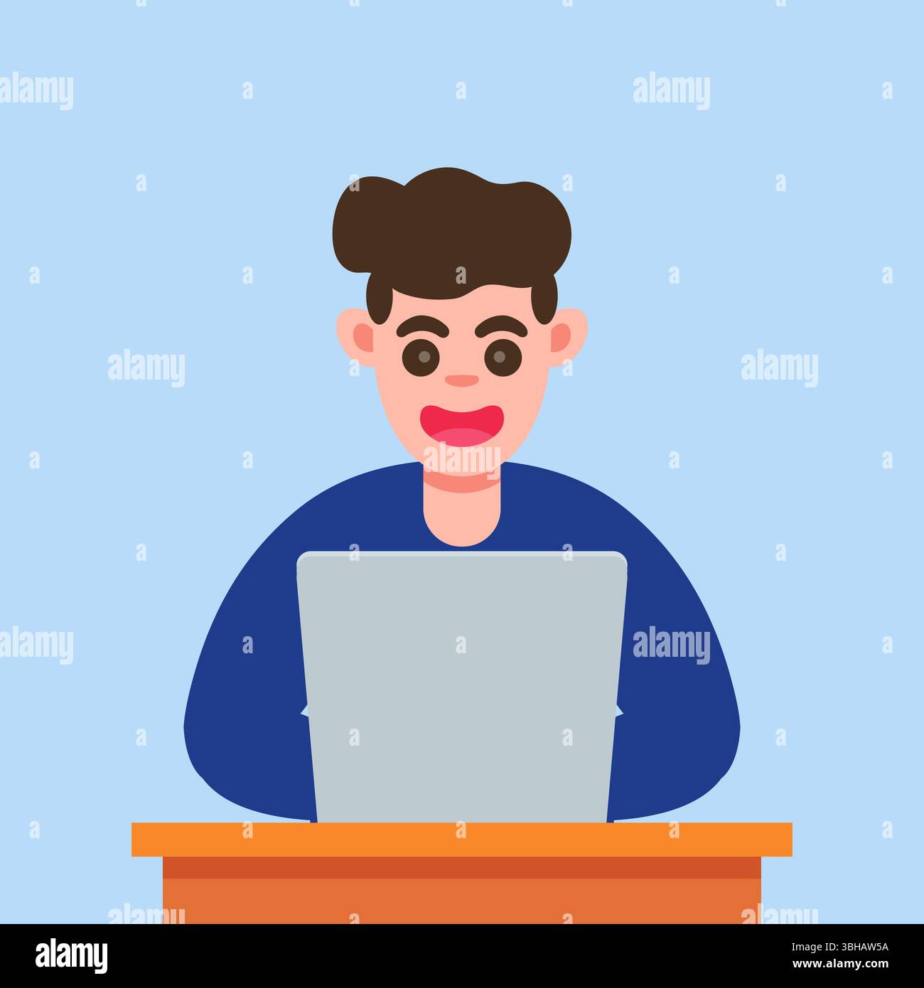 Cute Cartoon Boy Working on Laptop character design Stock Vector Image ...