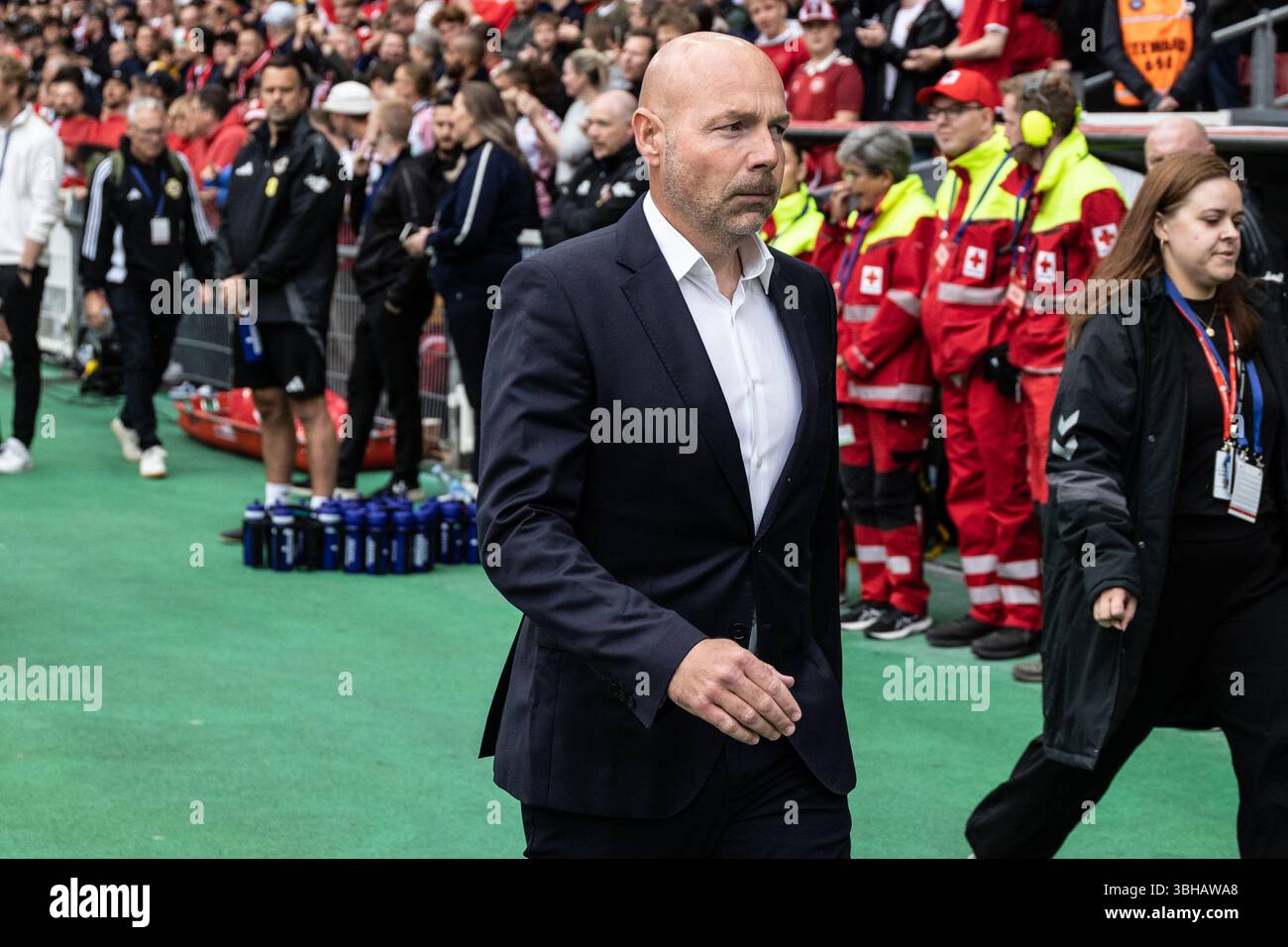 Copenhagen, Denmark. 07th June, 2025. Denmark's head coach Brian Riemer ...