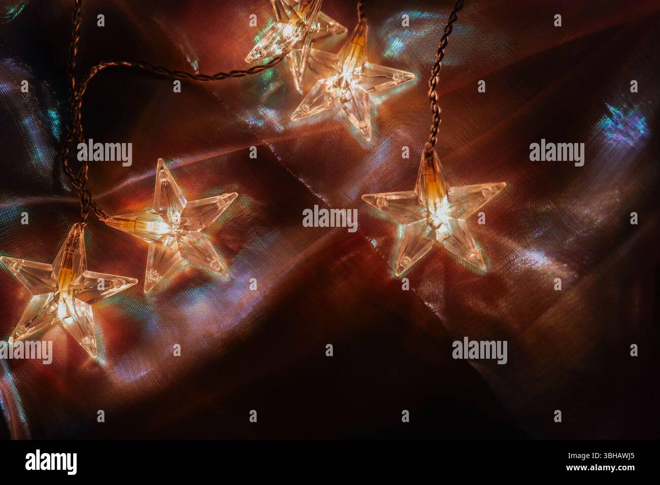 Star Lights with glittering iridescent fabric. Star-Shaped Fairy Lights ...