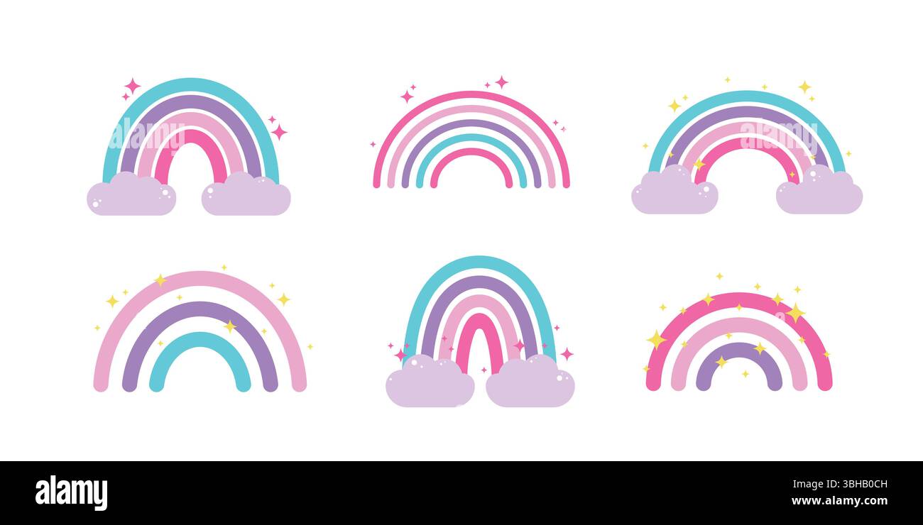 Colorful rainbows set. Hand drawn color arc vector illustration Stock ...