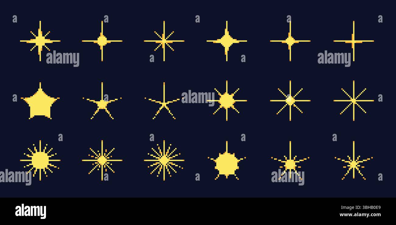 8bit pixel star yellow sparkle symbol collection Stock Vector Image ...