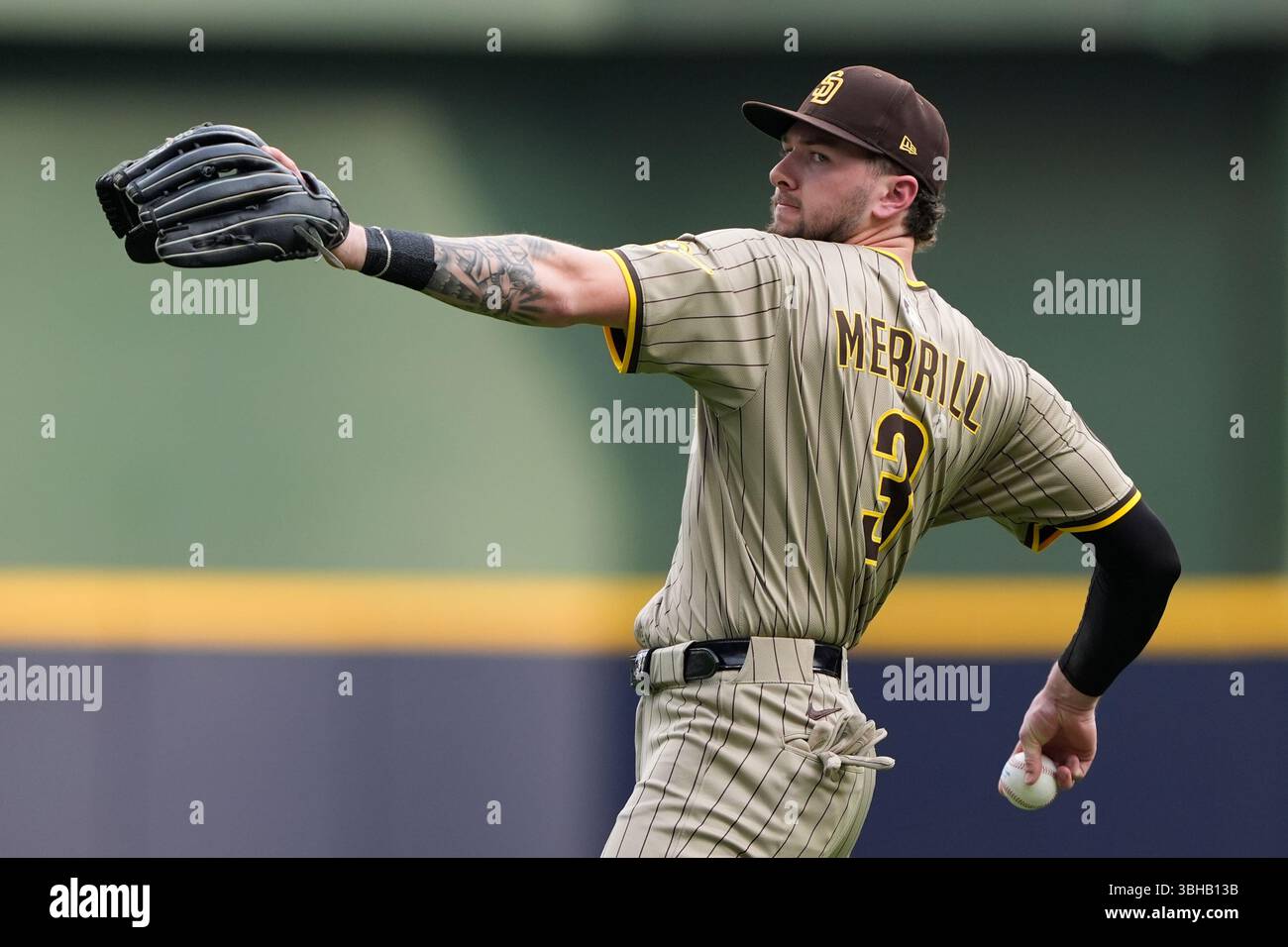 San Diego Padres' Jackson Merrill warms up before a baseball game ...