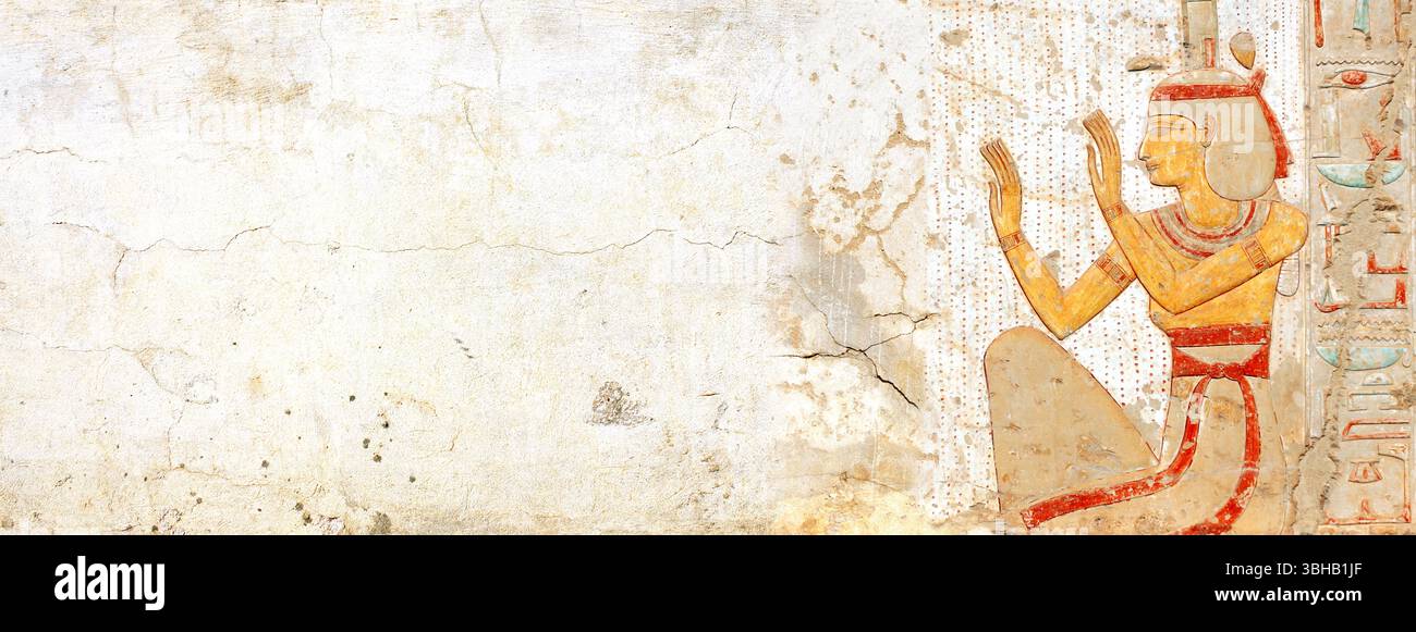 Horizontal background with ancient Egyptian-inspired colorful wall ...