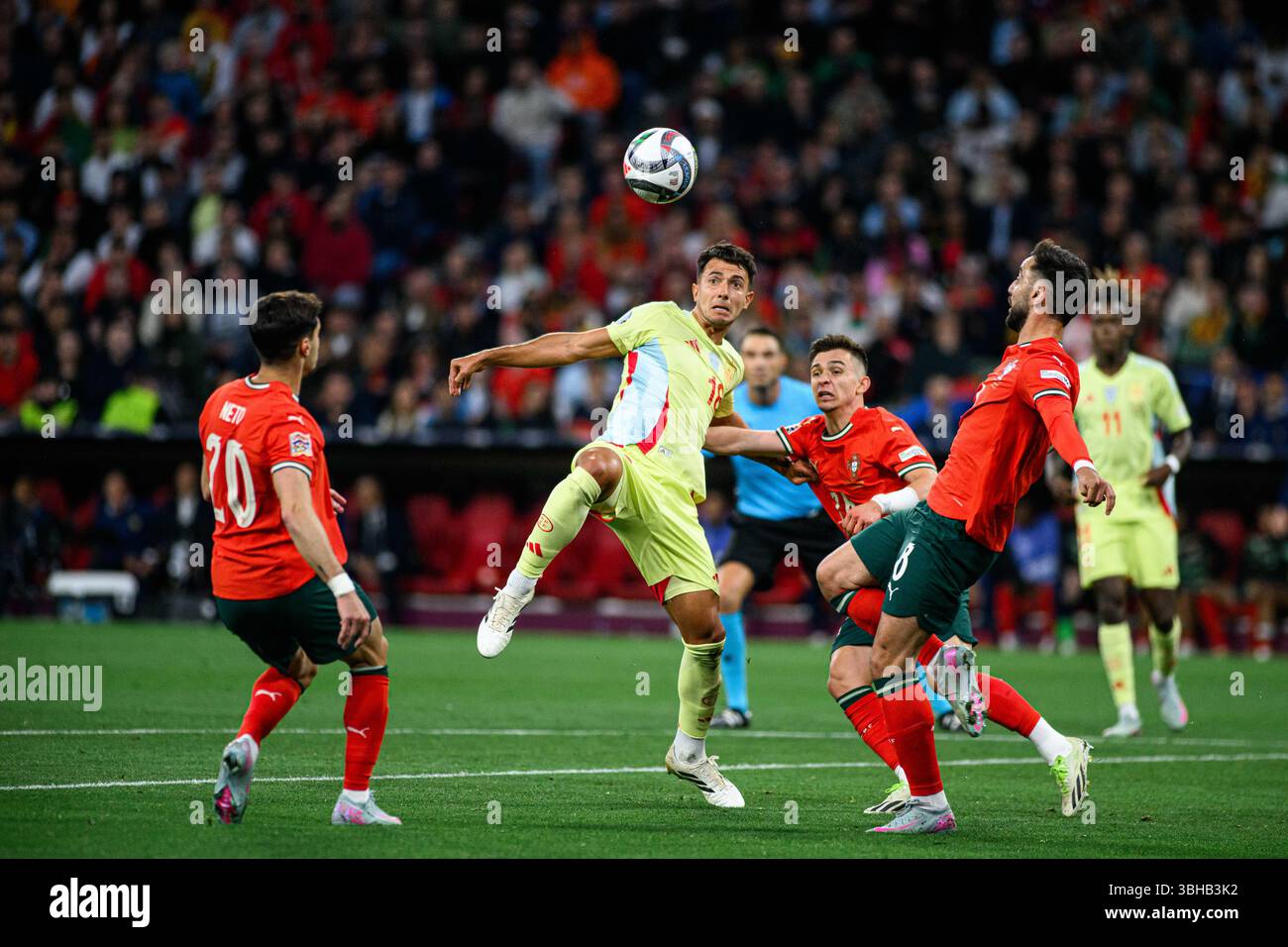 MUNICH, GERMANY - 8 JUNE, 2025: Martin Zubimendi, Pedro Neto, Bruno Fernandes, Francisco ...