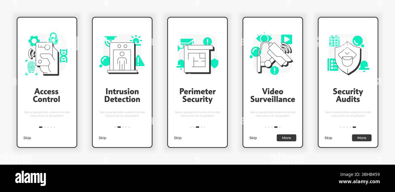 Components of physical security systems mobile onboarding screen Stock ...