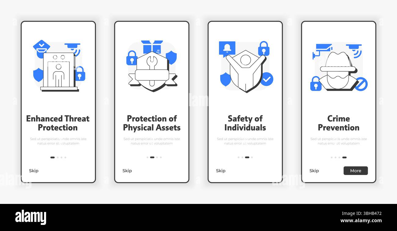 Benefits of physical security mobile onboarding screen Stock Vector ...
