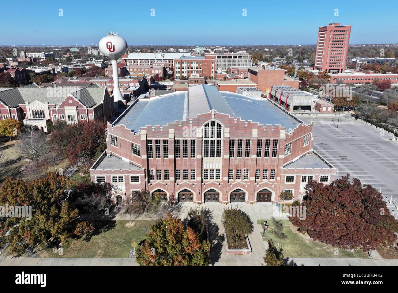 A general overall aerial view of the McCasland Field House indoor arena ...