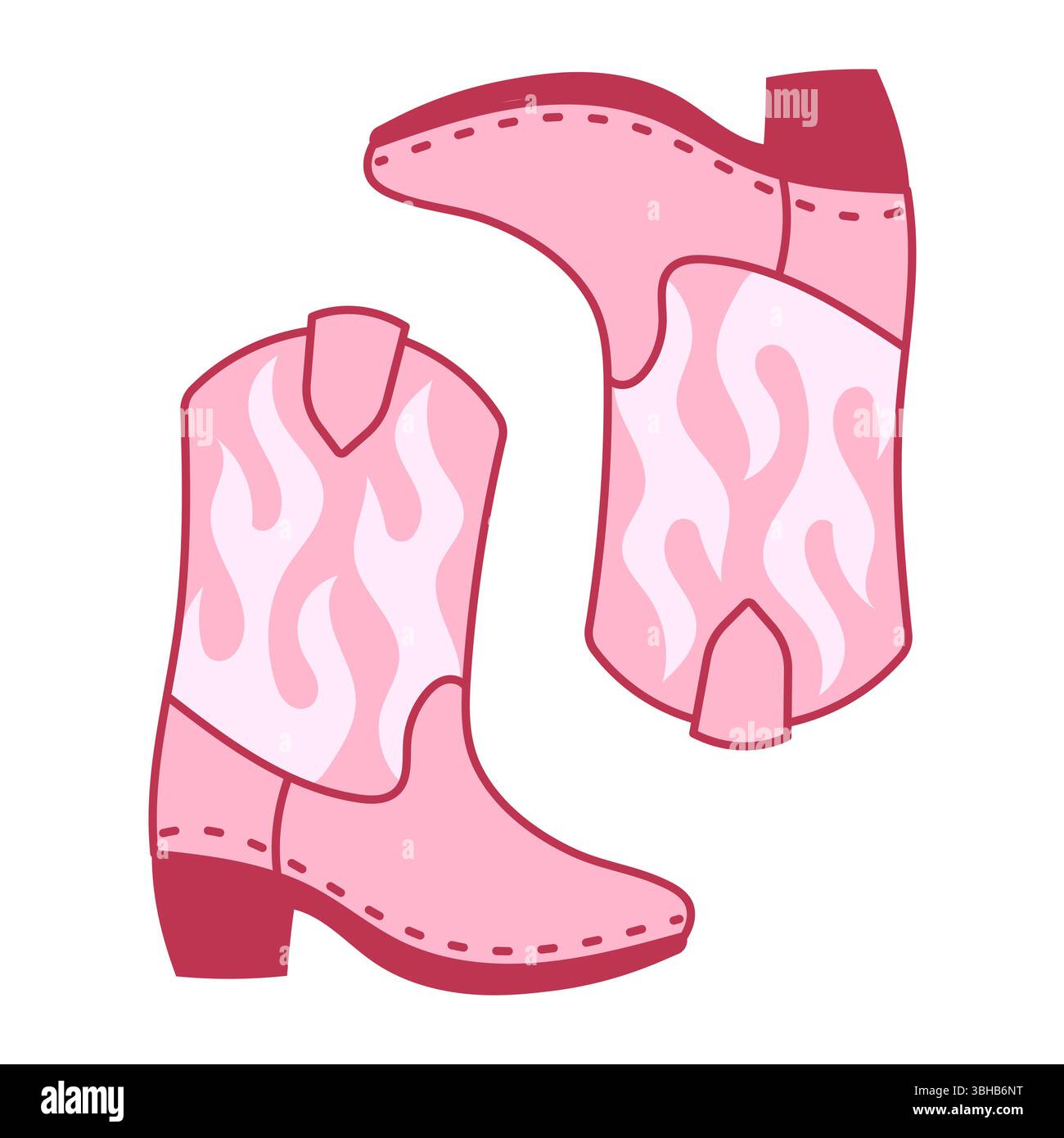 Vector illustration of pink cowgirl boots with flame detail. Fun and ...