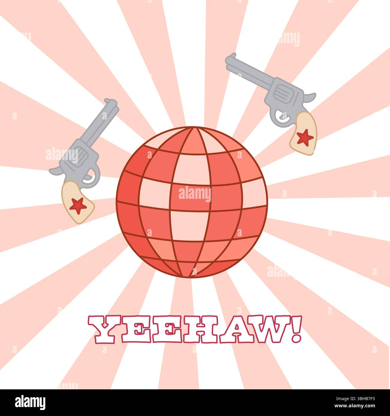 Illustration of red disco ball with two revolvers and Yeehaw slogan ...
