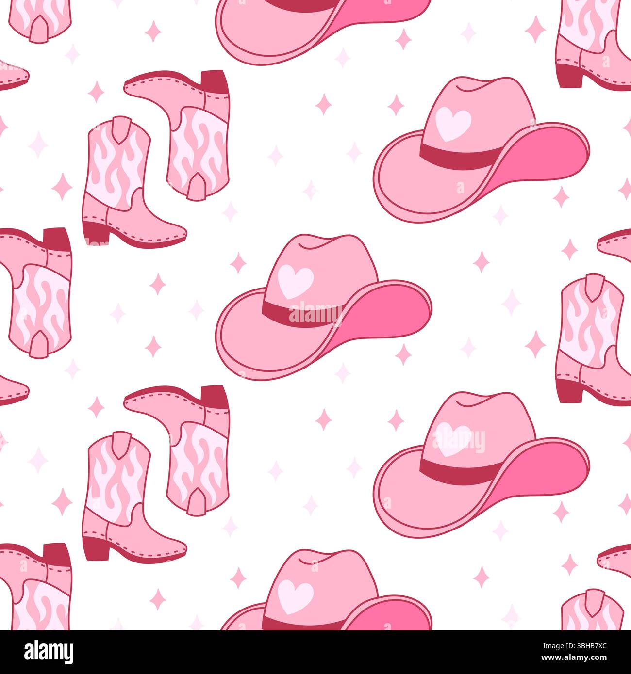Pink Cowgirl Hat and Boots Pattern Design cottagecore Stock Vector ...