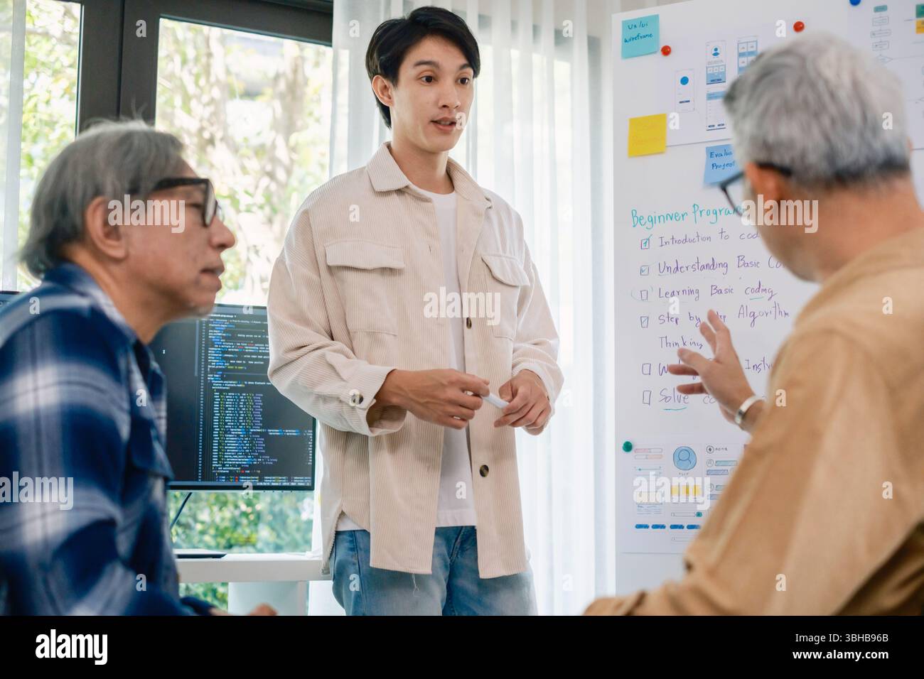 senior programmer bootcamlp,Asian young instructor guides senior ...