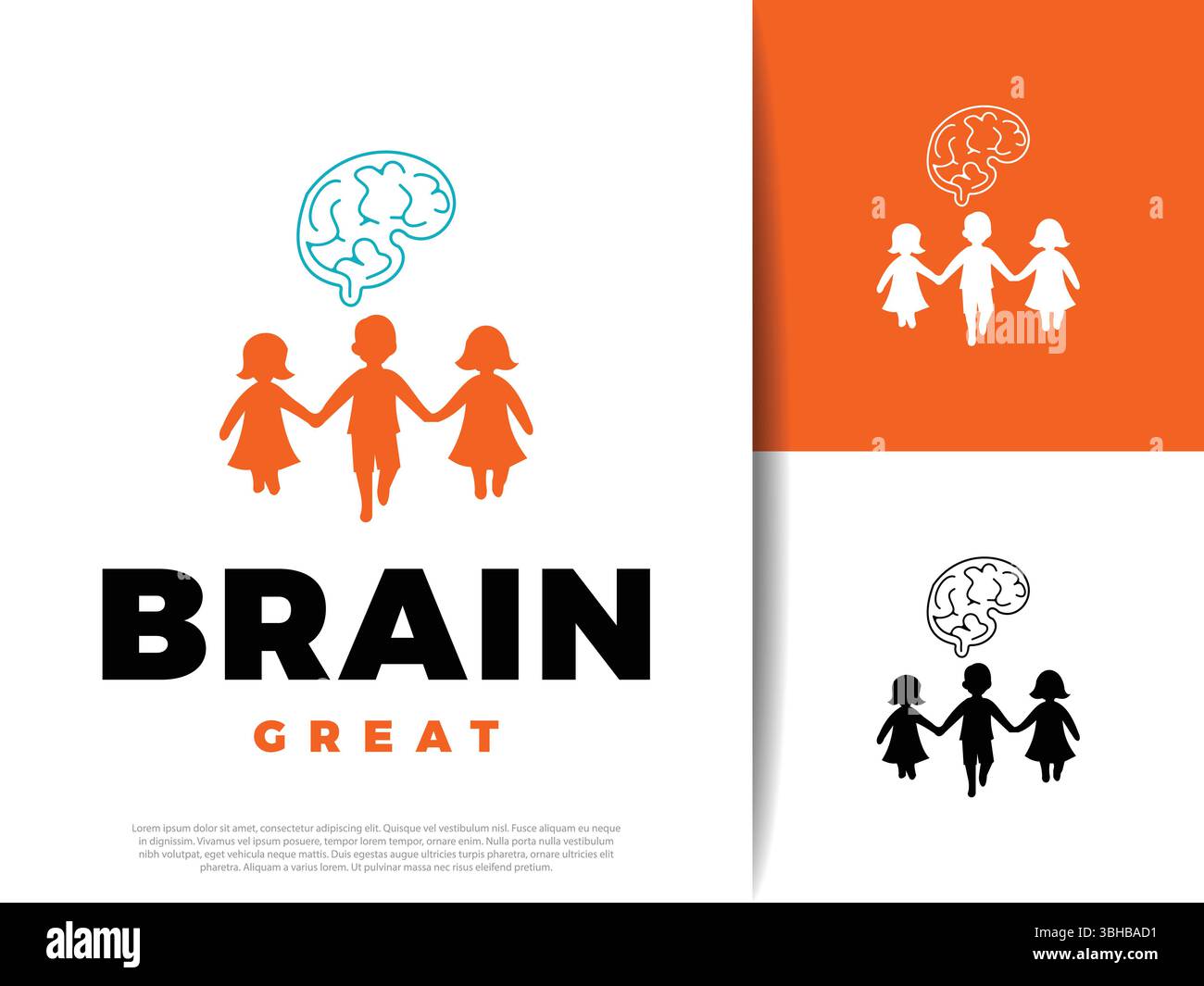 Cute Brain Icon for Children, Flat Design Concept for Education and ...