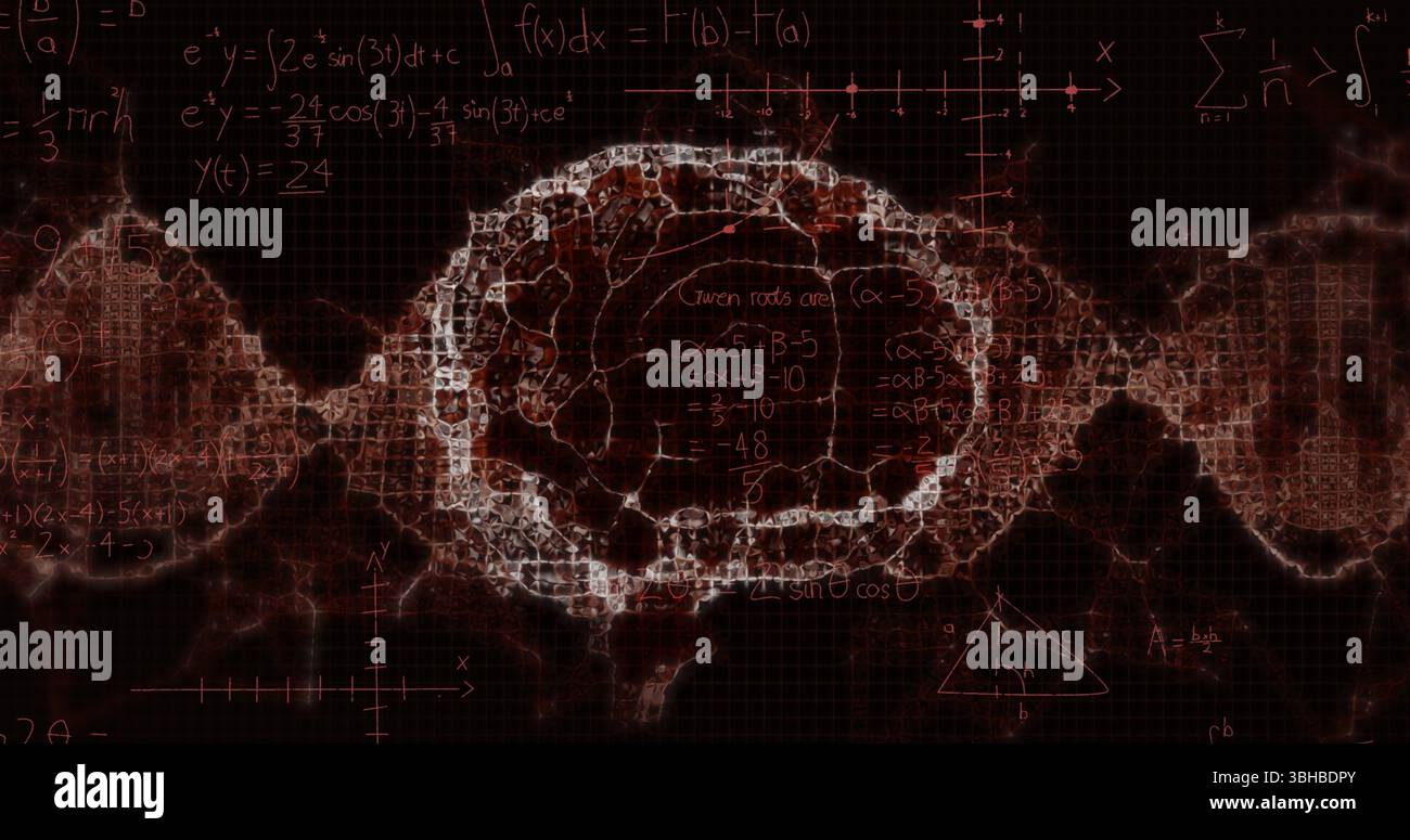 Image of human brain and dna helix over mathematics formulas and ...