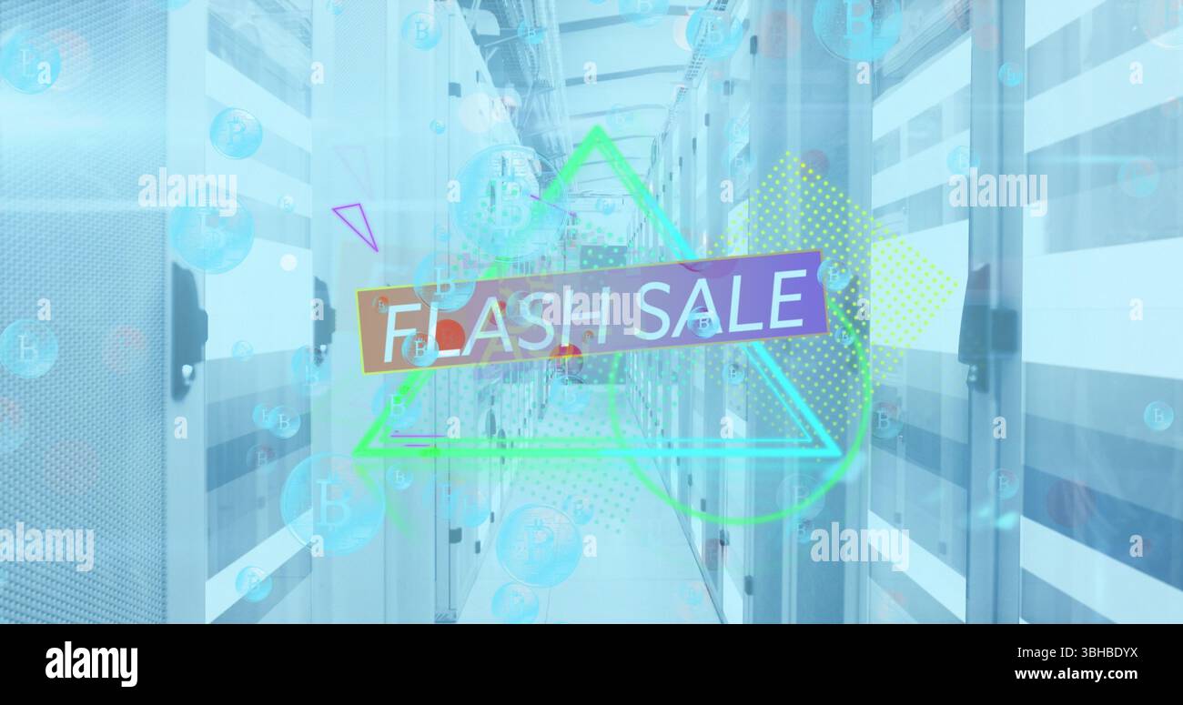 Displaying FLASH SALE banner in datacenter aisle with racks, B circles ...
