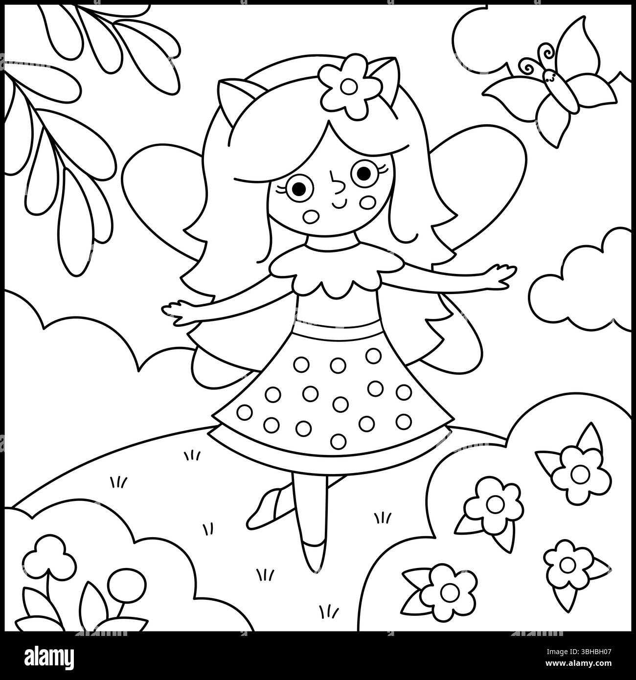 Vector black and white square background with deer fairy. Fairyland ...
