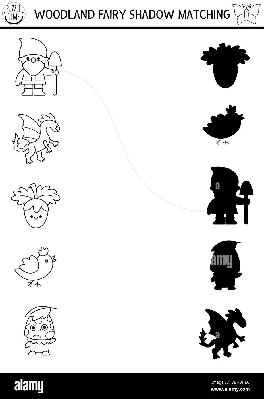 Woodland fairy black and white shadow matching activity with fantasy ...