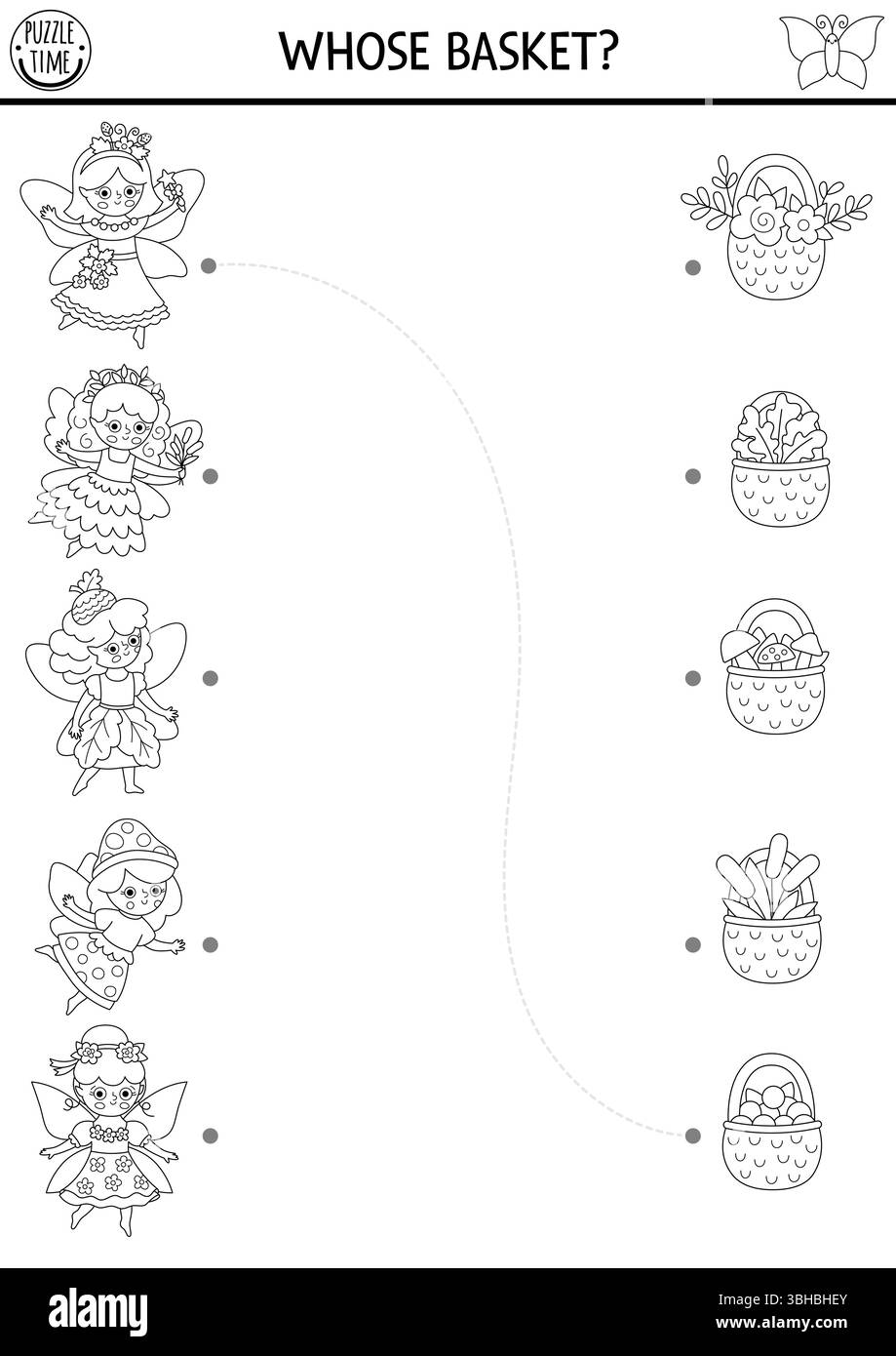 Woodland fairy black and white matching activity with cute girls and ...