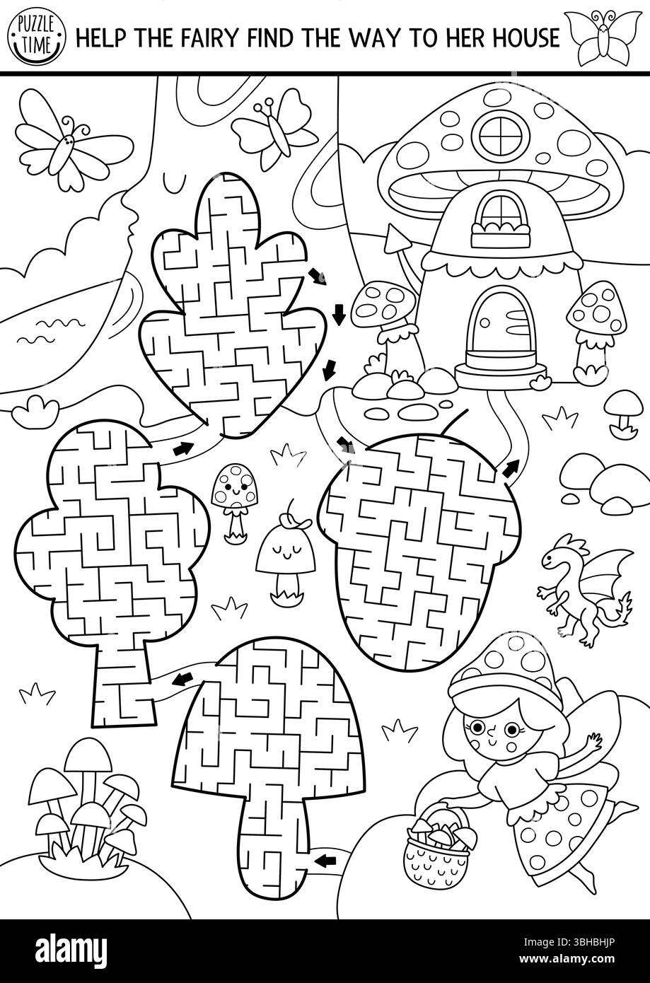 Black and white maze for kids with fairy, geometrical labyrinths shaped ...