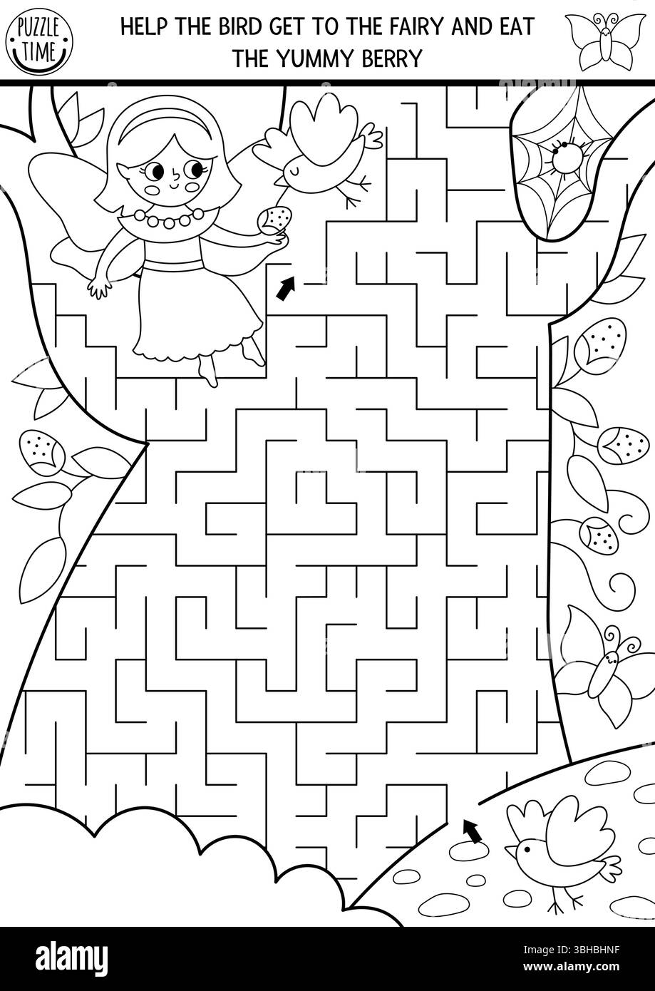 Black and white maze for kids with fairy, geometrical labyrinth shaped ...