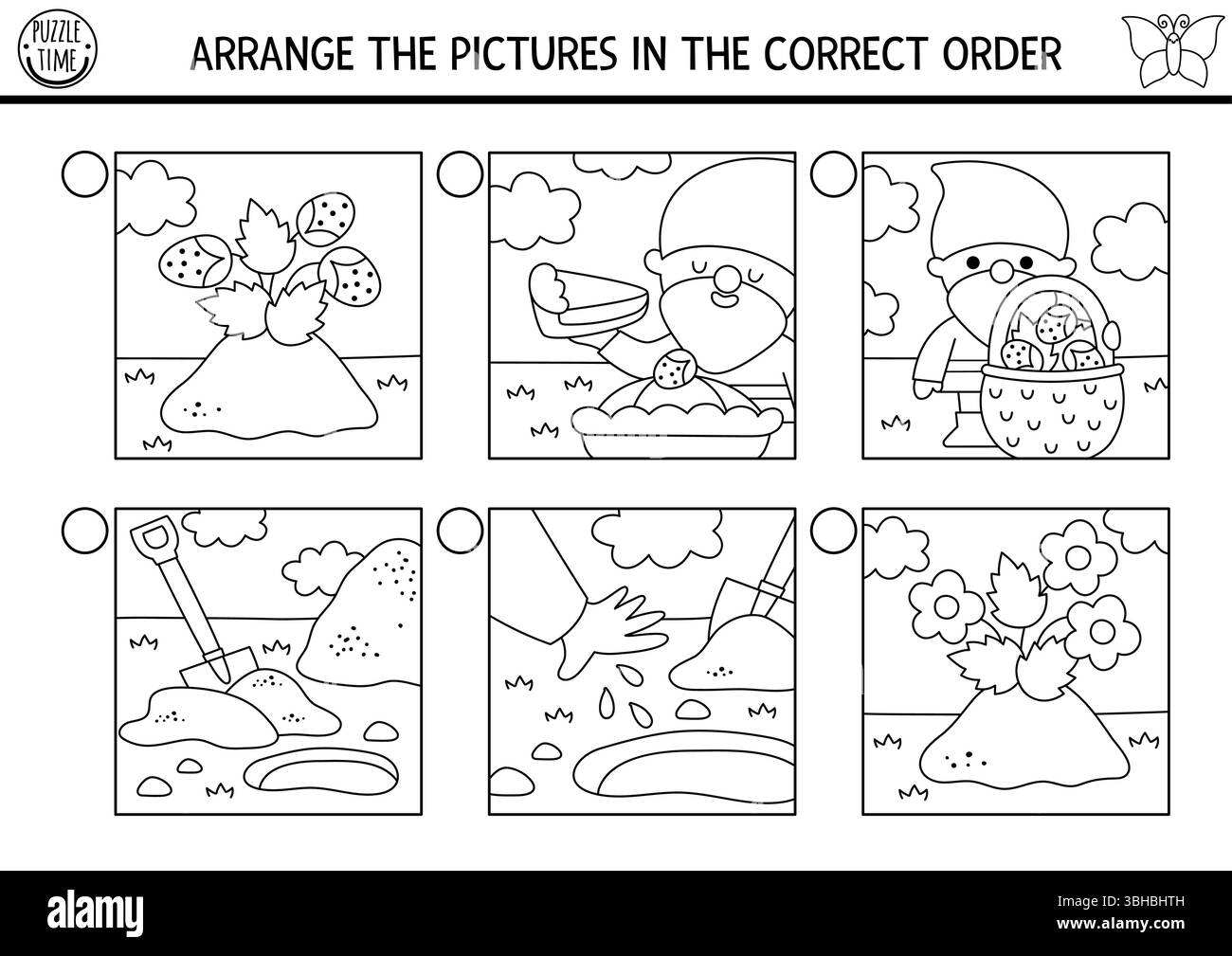 Fairyland black and white logical activity with garden gnome scenes ...