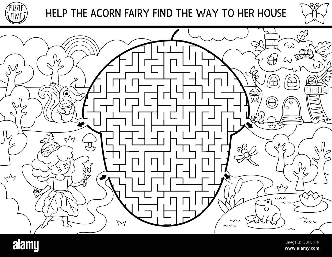 Black and white maze for kids with fairy, geometrical labyrinth shaped ...