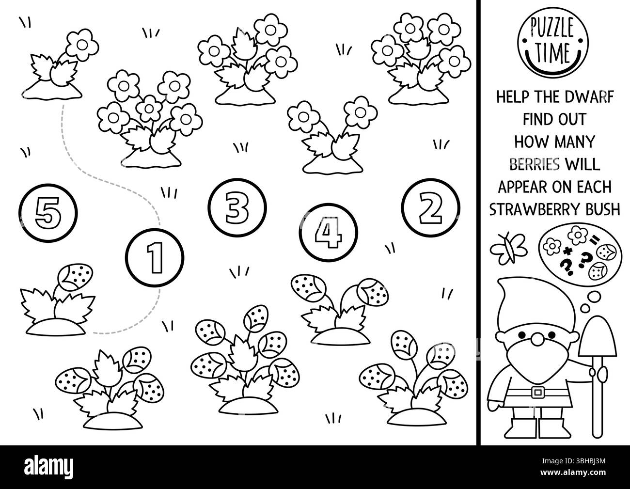 Match the numbers black and white fairyland game with dwarf counting ...