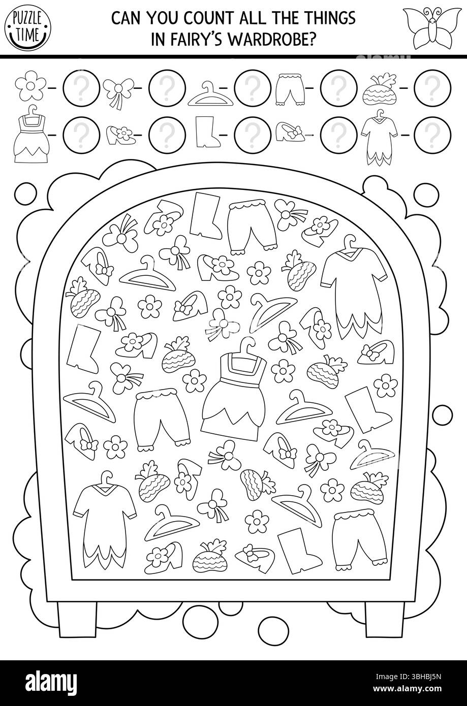 Fairyland black and white I spy game for kids shaped as fairy wardrobe ...