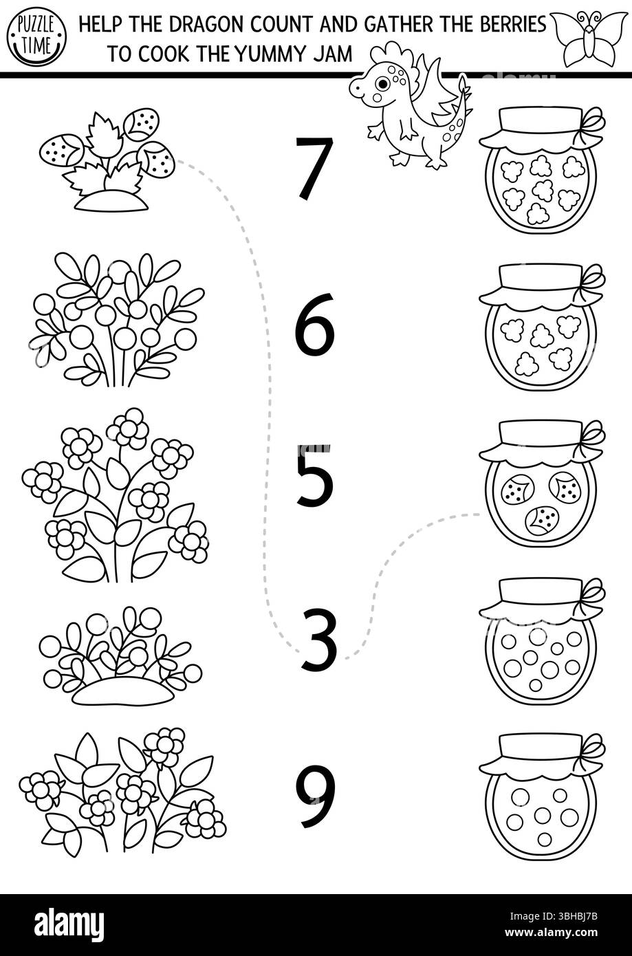 Match the numbers black and white fairyland game or coloring page with ...