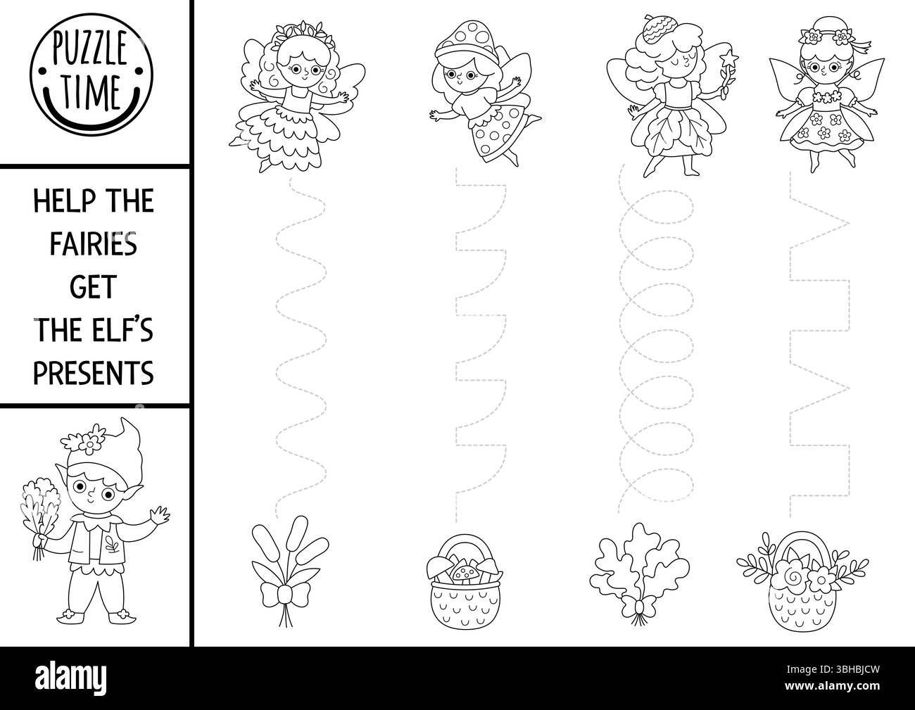 Vector black and white handwriting practice worksheet with woodland ...