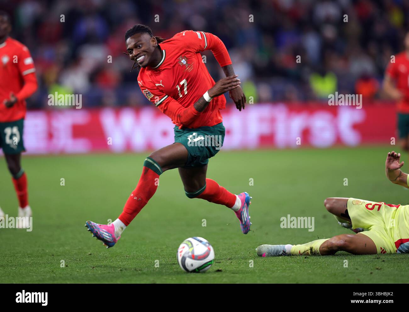 MUNICH, GERMANY - JUNE 08: Rafael Leao of Portugal runs with the ball ...
