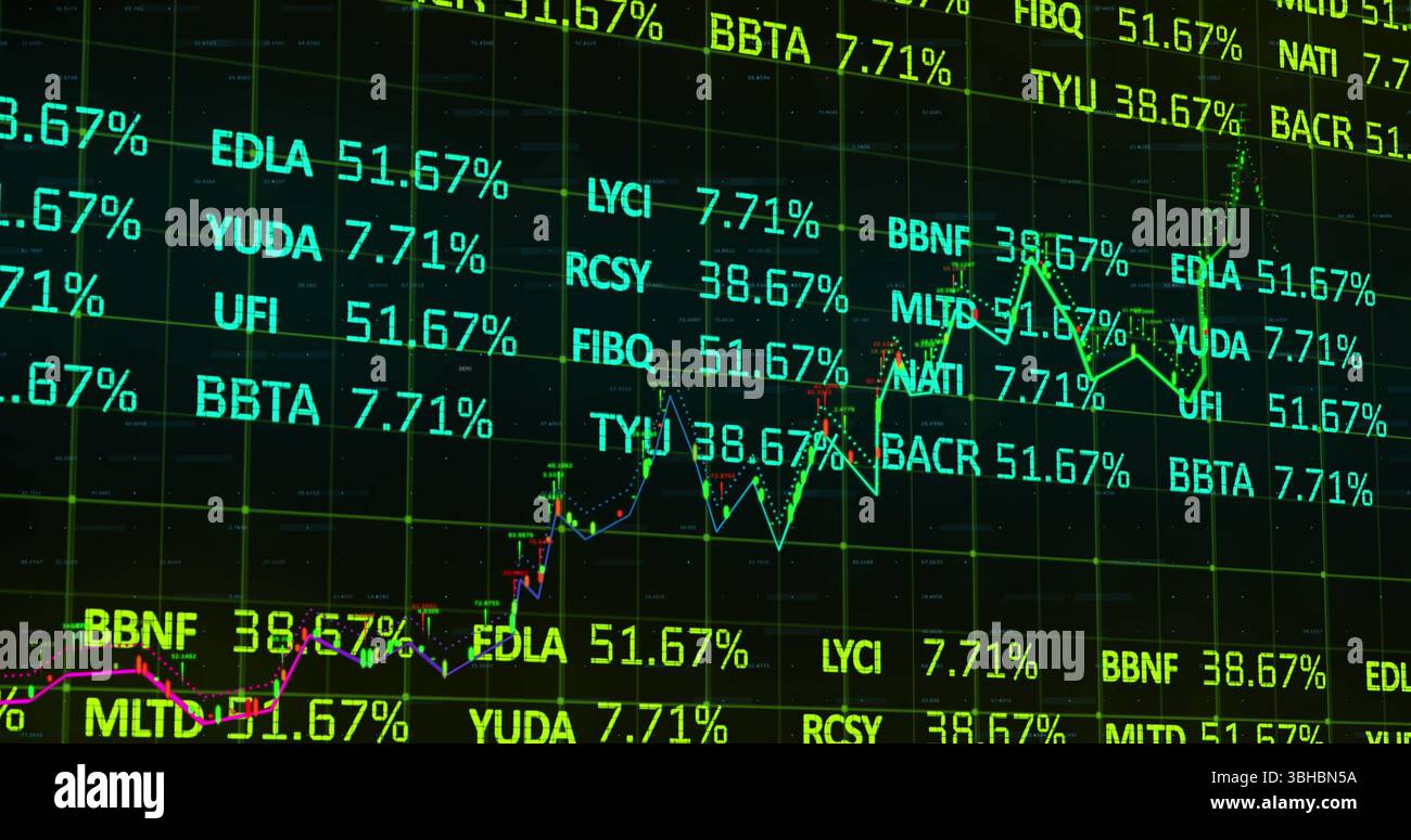 Displaying financial data on trading screen showing stock tickers ...