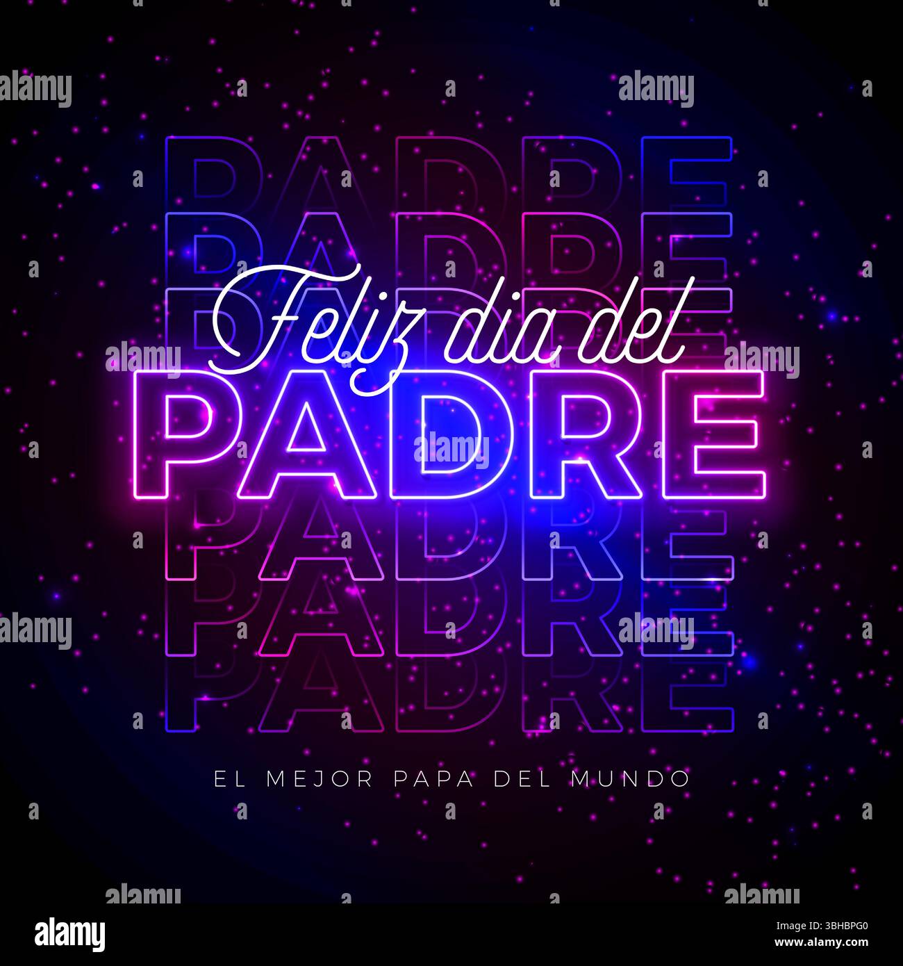 Happy Father's Day Greeting Card Design with Glowing Neon Light ...