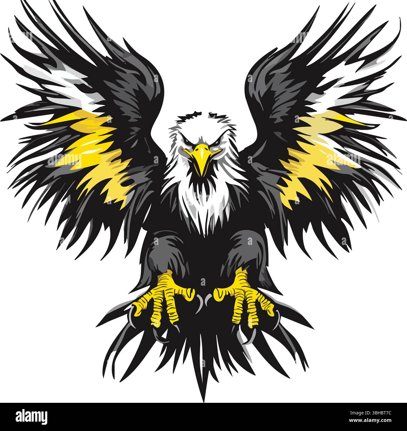 "Dynamic illustration of a fierce eagle with wide-spread wings, sharp ...