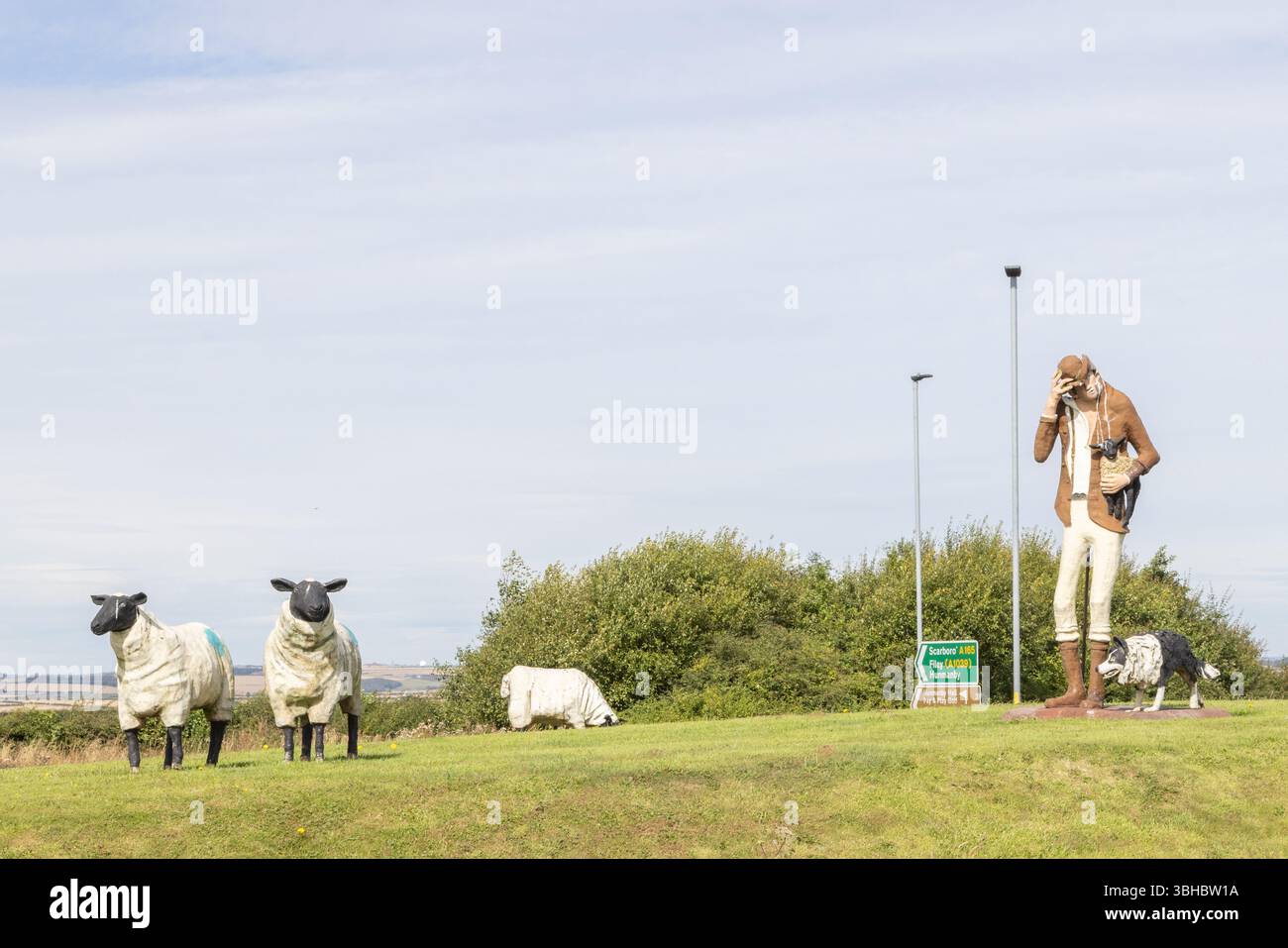 Shepherd and sheep sculpture by Ronald Falck on the Dotterel Roundabout ...
