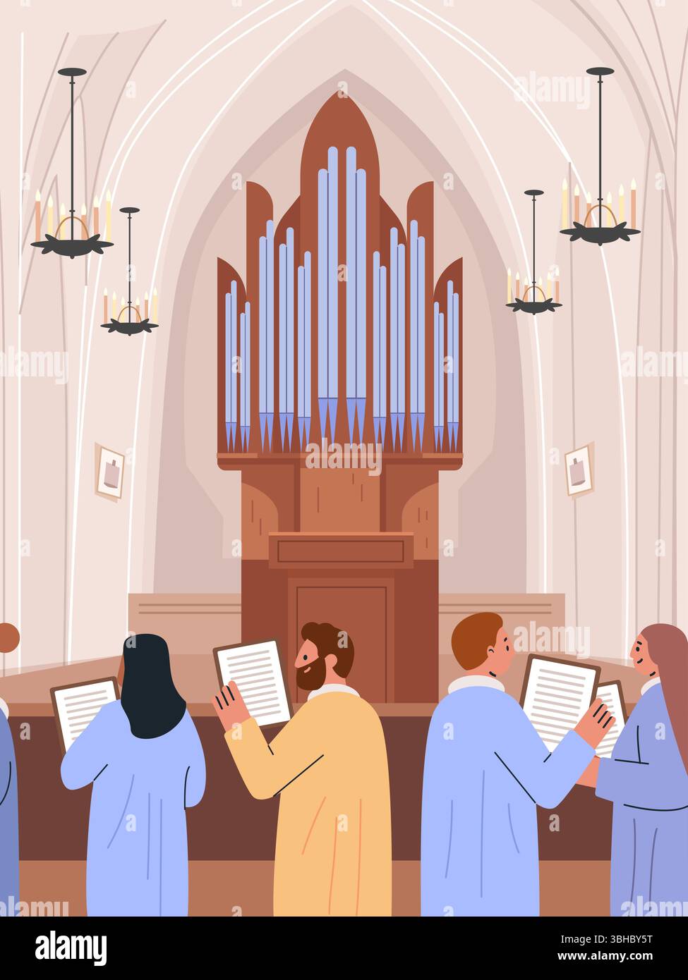 Church choir singing organ music performance stained glass interior ...