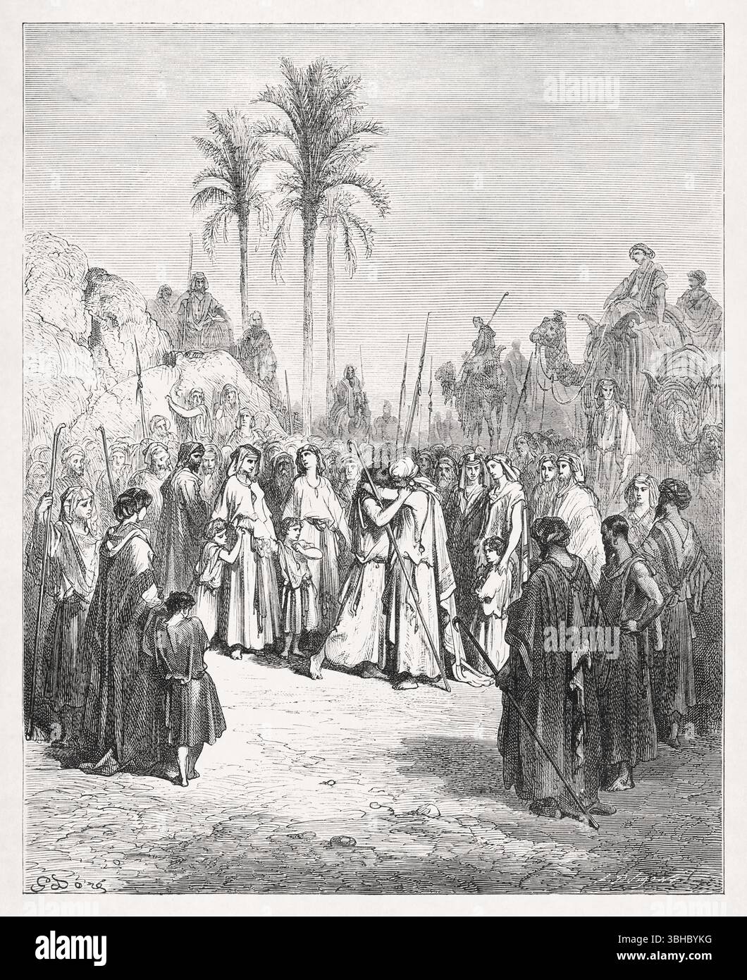 Engraving by Gustave Doré representing Jacob and Esau Meet Stock Photo ...