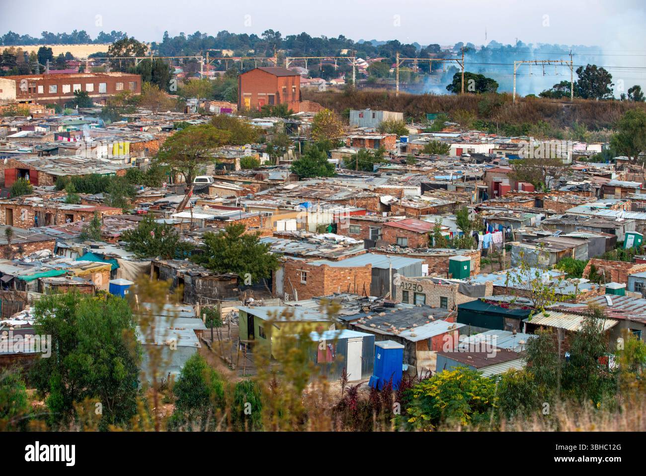 An overview of a slum shantytown in Soweto, Johannesburg, South Africa ...