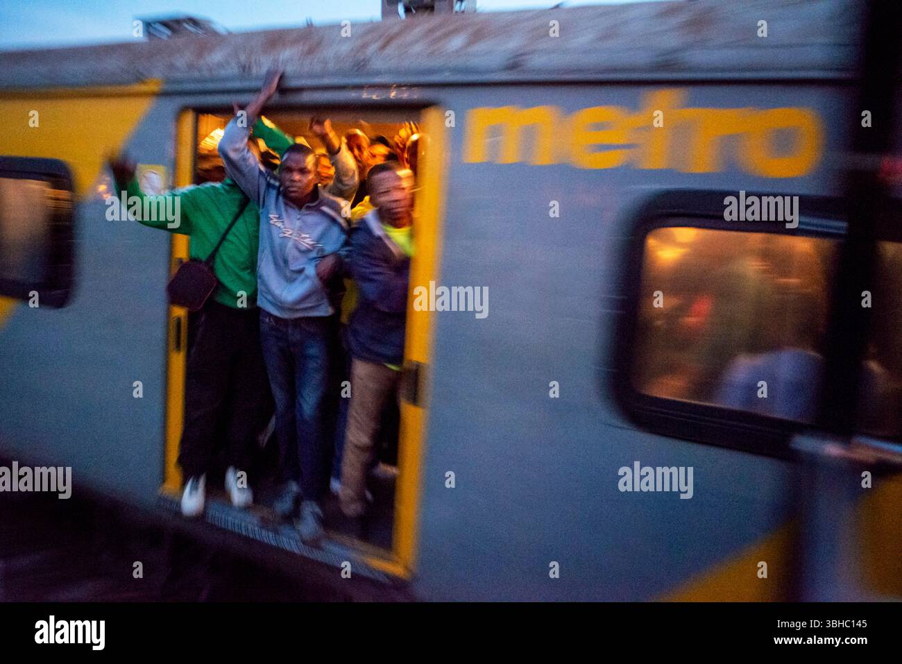 Metrorail train arrives at the station, in the southern suburbs train ...