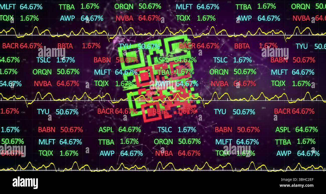 Displaying stylized QR code in data dashboard, with ticker percentages ...