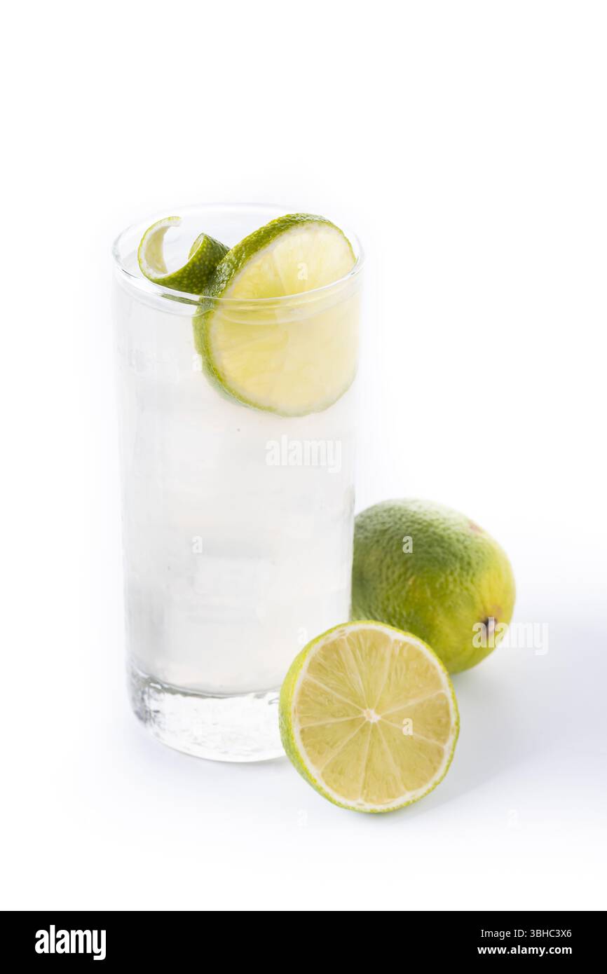 Gin Fizz cocktail with lime isolated on white background Stock Photo ...
