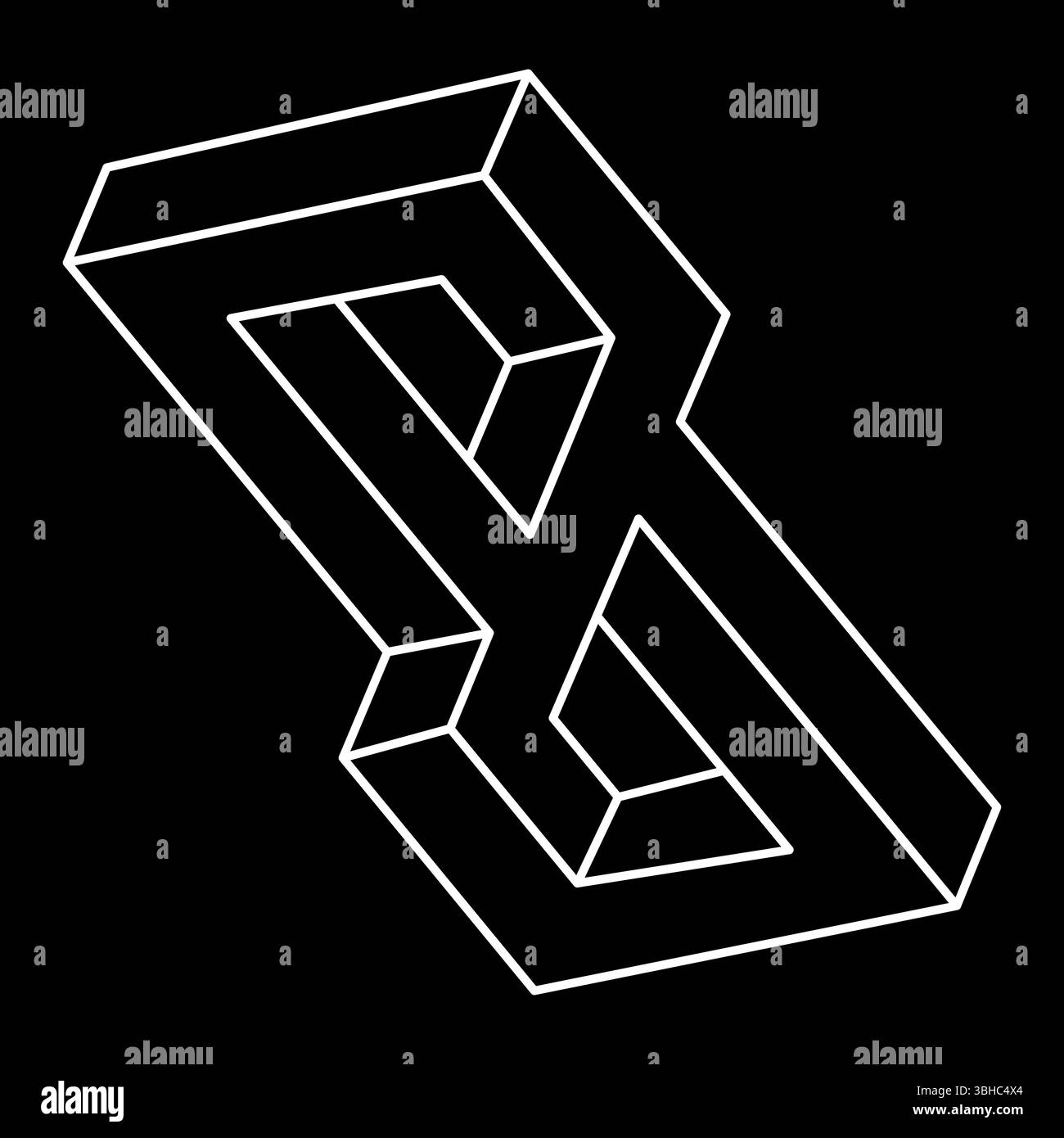 Optical illusion objects, impossible figure, white lines on a black ...