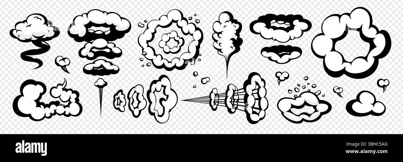 Cartoon cloud smoke effect with comic motion and boom trail, isolated ...