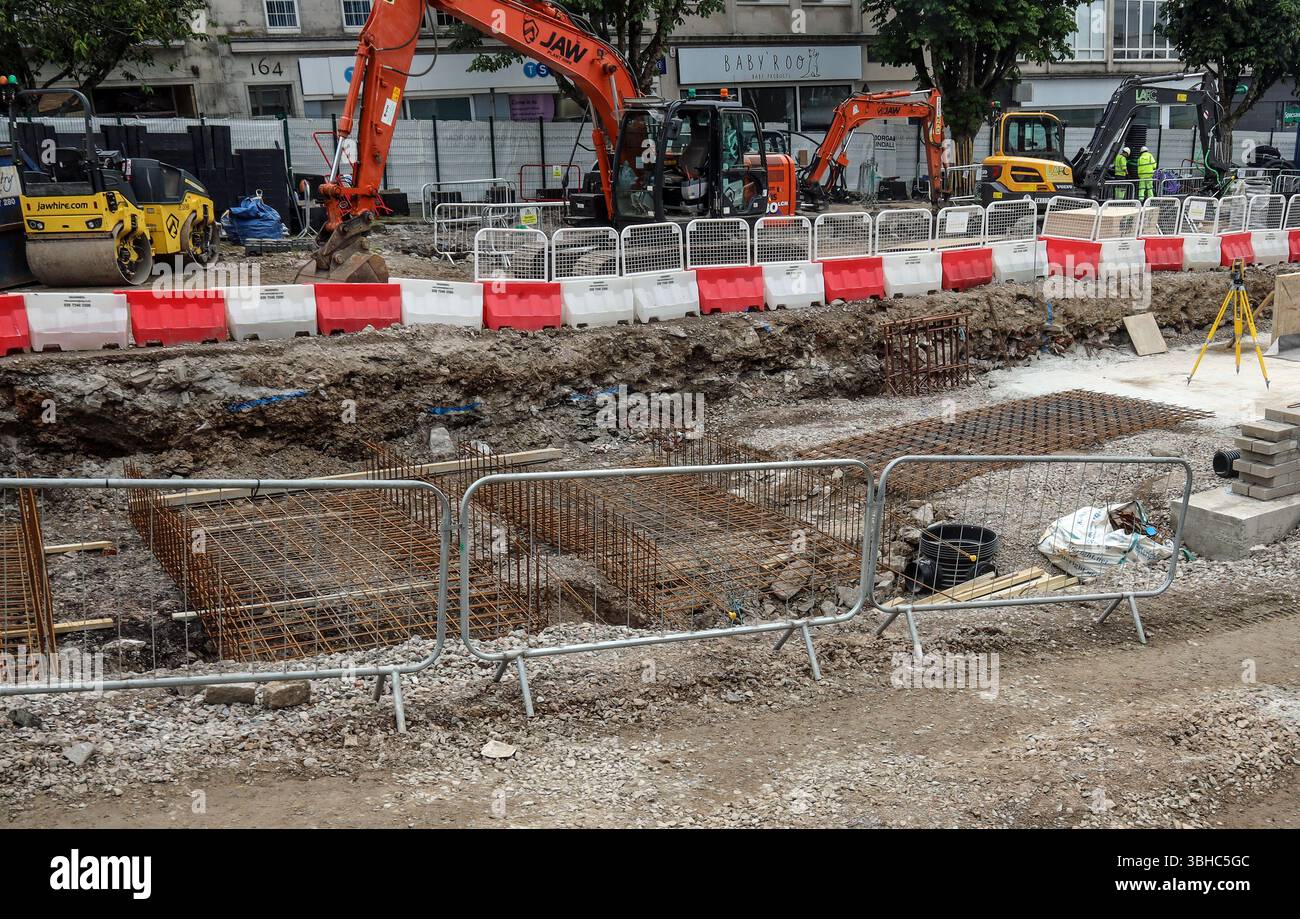 Workers on site at the cordoned off Armada Way redevelopment in ...