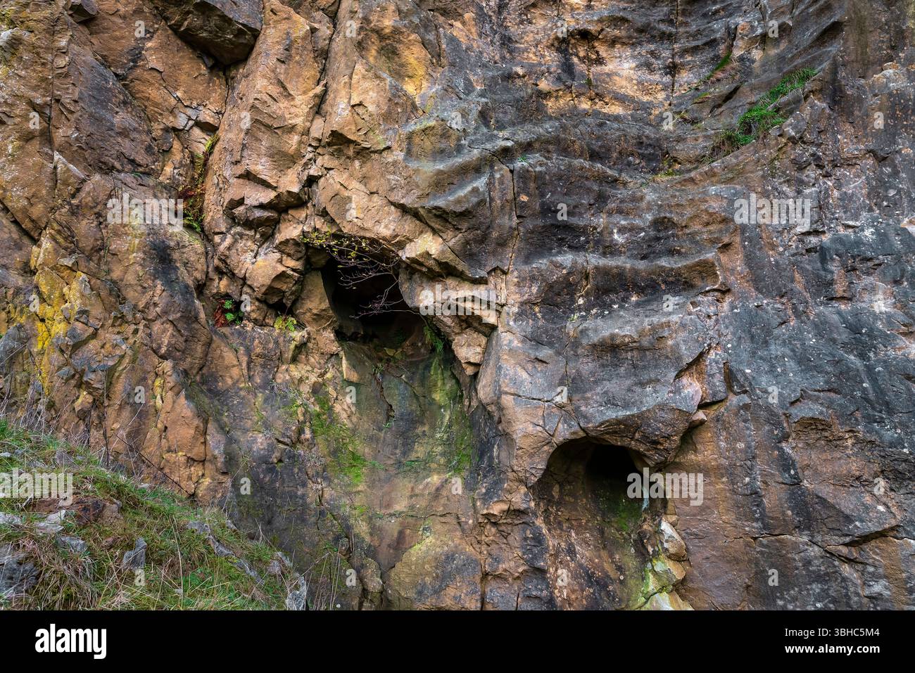 Natural cave system truncated by quarrying at the Dirtlow Pit, Dirtlow ...