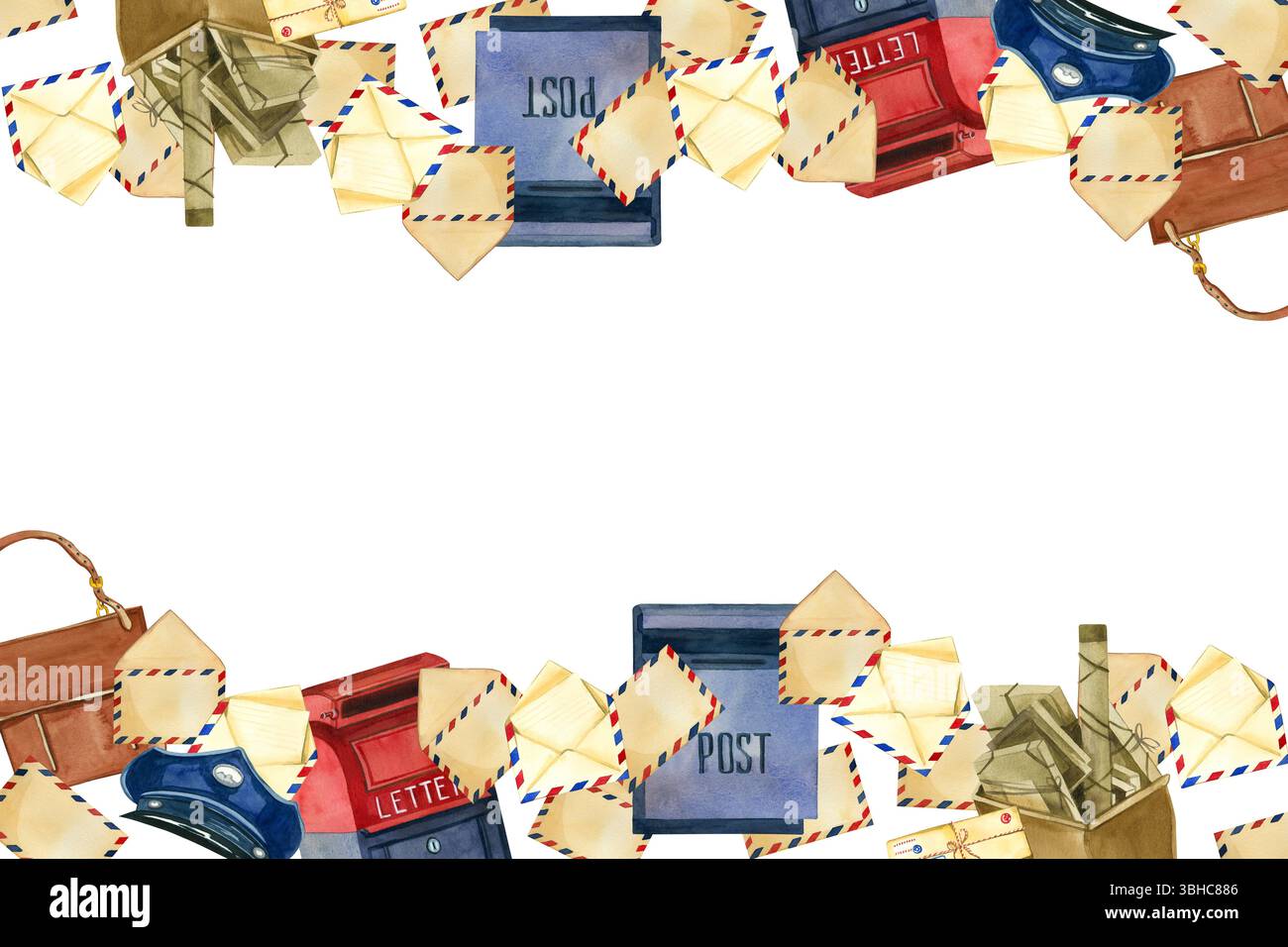 Rectangular frame for Post Day, letters, envelopes, mailboxes, postman ...