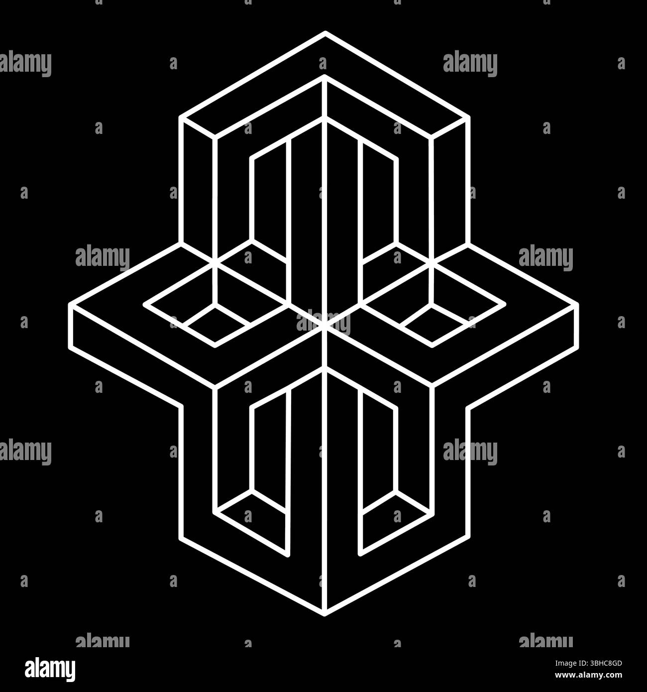 Optical illusion object, unreal geometric figures vector. Impossible shape. Sacred geometry ...