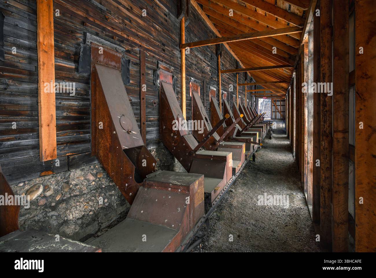 Old coal loading chutes in an abandoned coal mine at Nordegg, Alberta ...