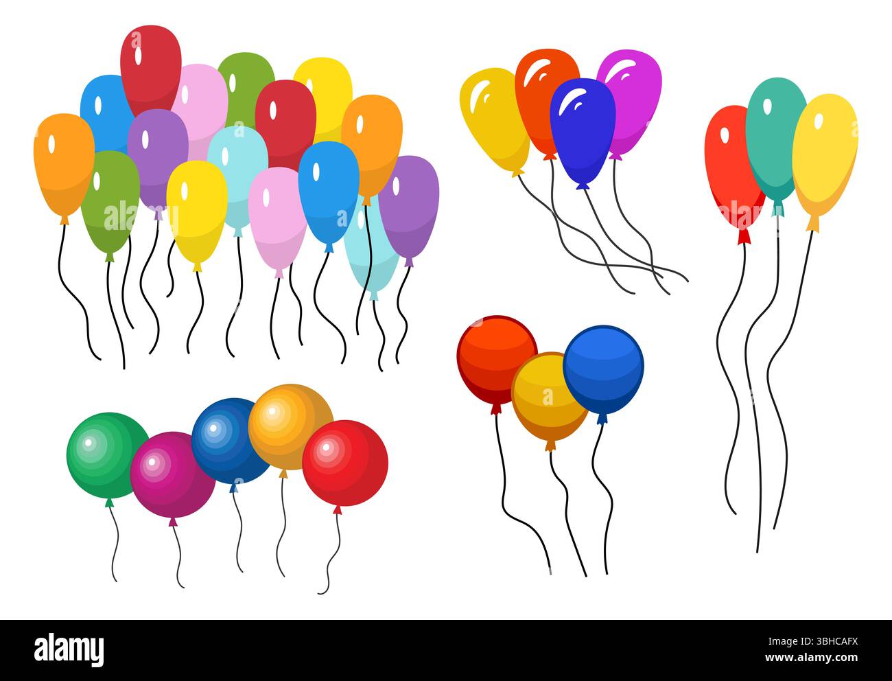 Bunches of several colour helium balloons. Vector illustration Stock ...
