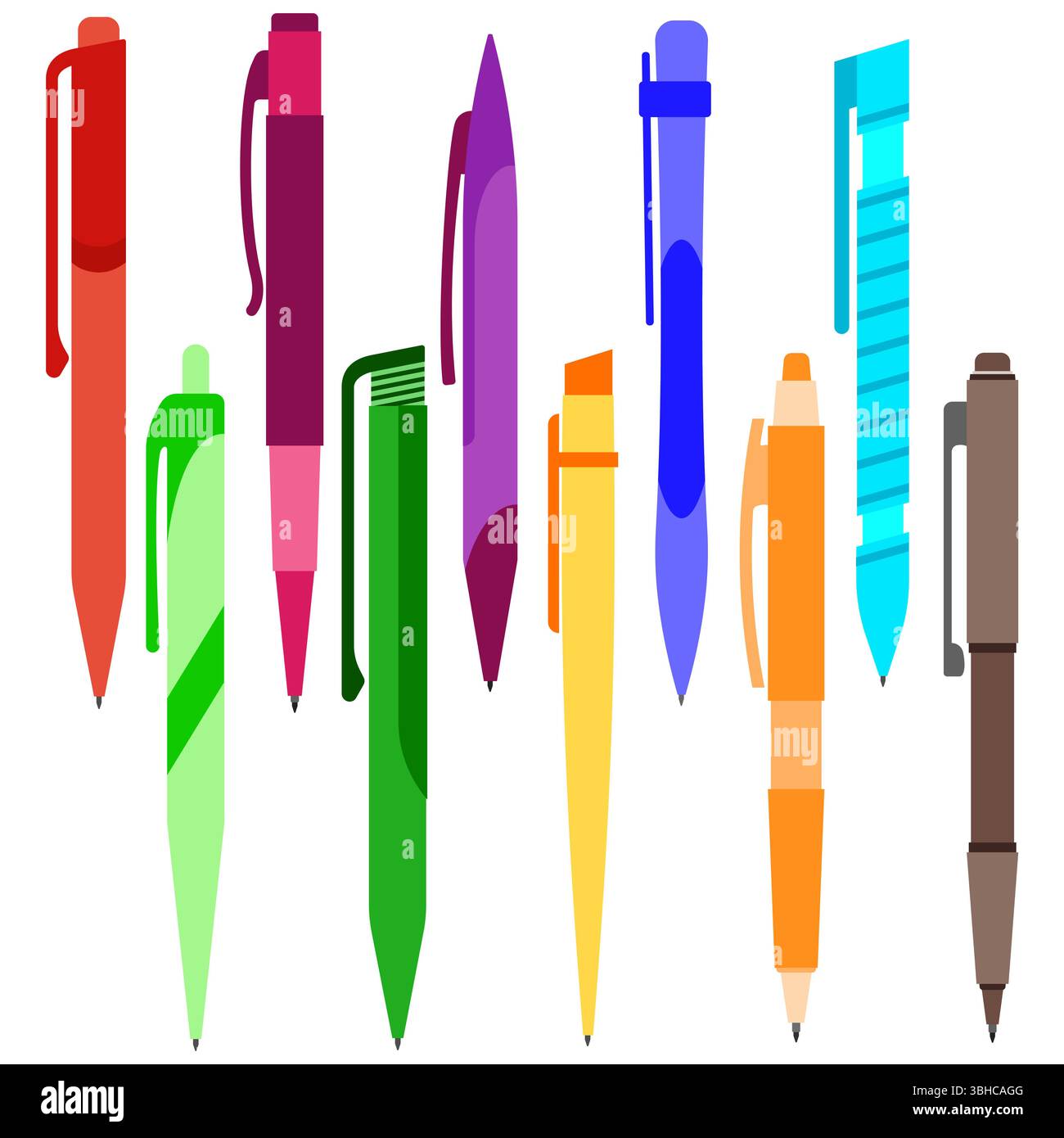Set of multi-colored pens on a white background. Vector illustration ...